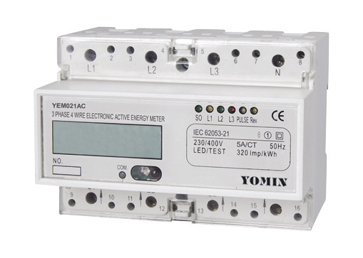 CT / 5A 3 Phase Active Din Rail KWH Meter With Pulse Output & Liquid ...